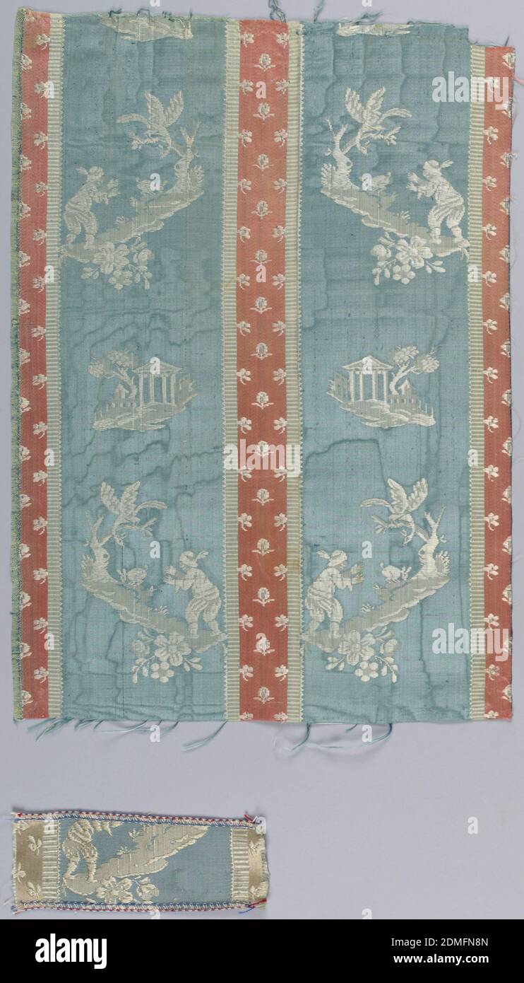 Textile, Medium: silk Technique: satin weave with moiré, Silk with blue ...