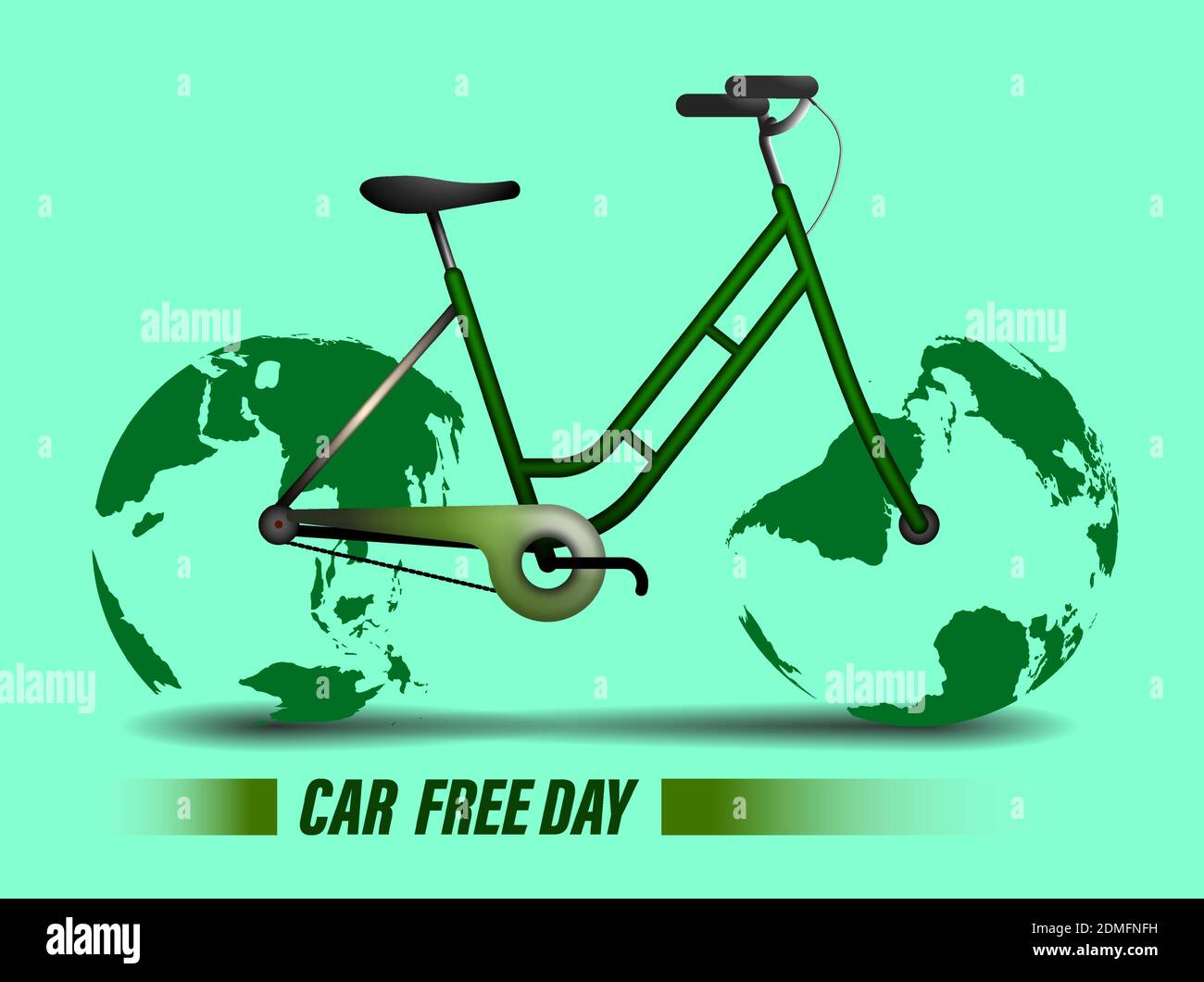 World car free day banner or poster. Bicycle with wheels in form of ...