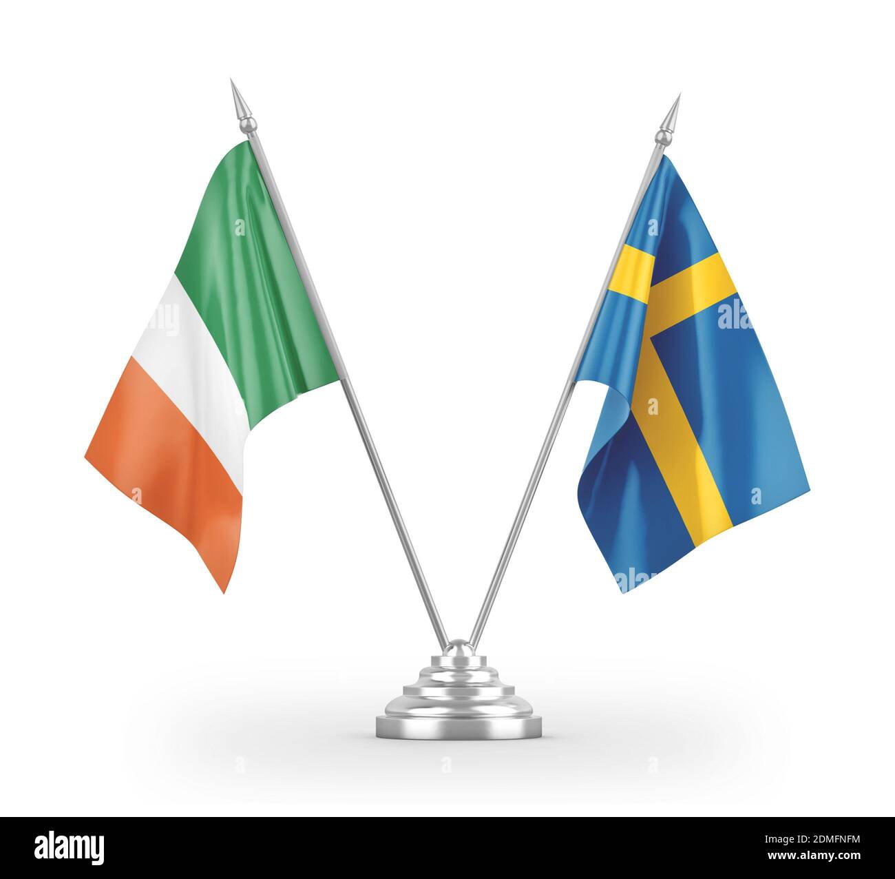 Sweden and Ireland table flags isolated on white 3D rendering Stock ...