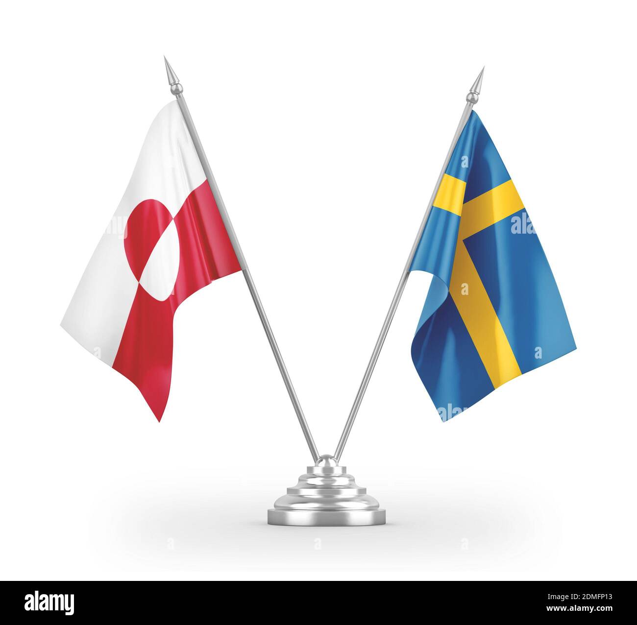 Sweden and Greenland table flags isolated on white 3D rendering Stock ...