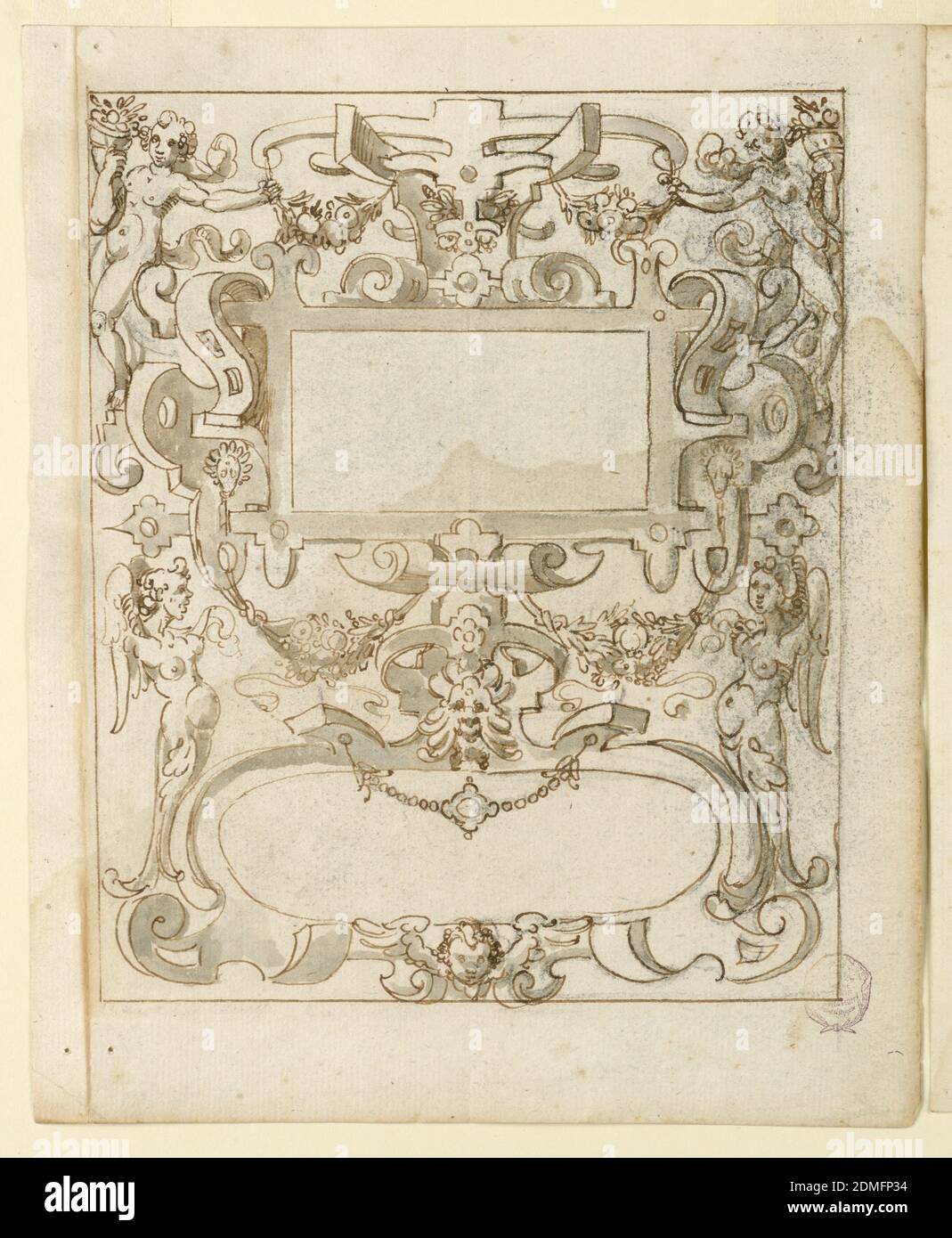 Grotesque Design, Charcoal, pen and bistre, brush and watercolor on ...