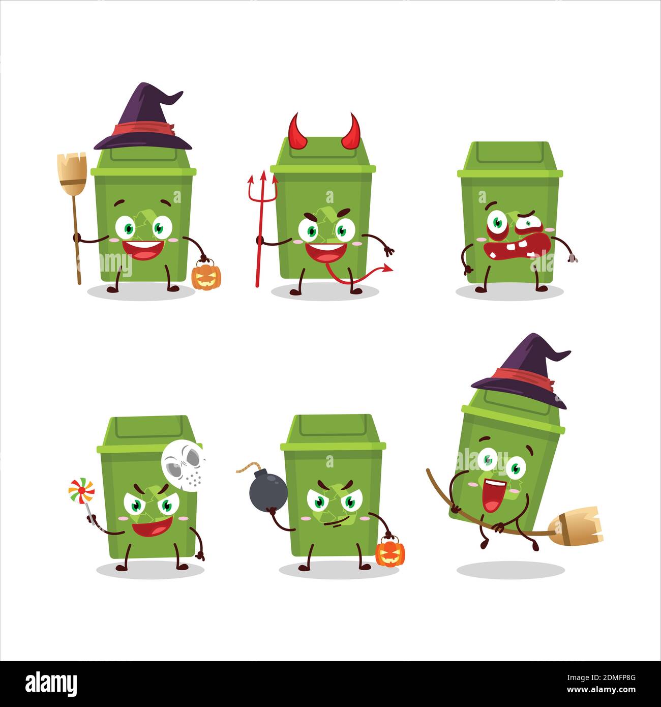 Halloween expression emoticons with cartoon character of recycle trash ...