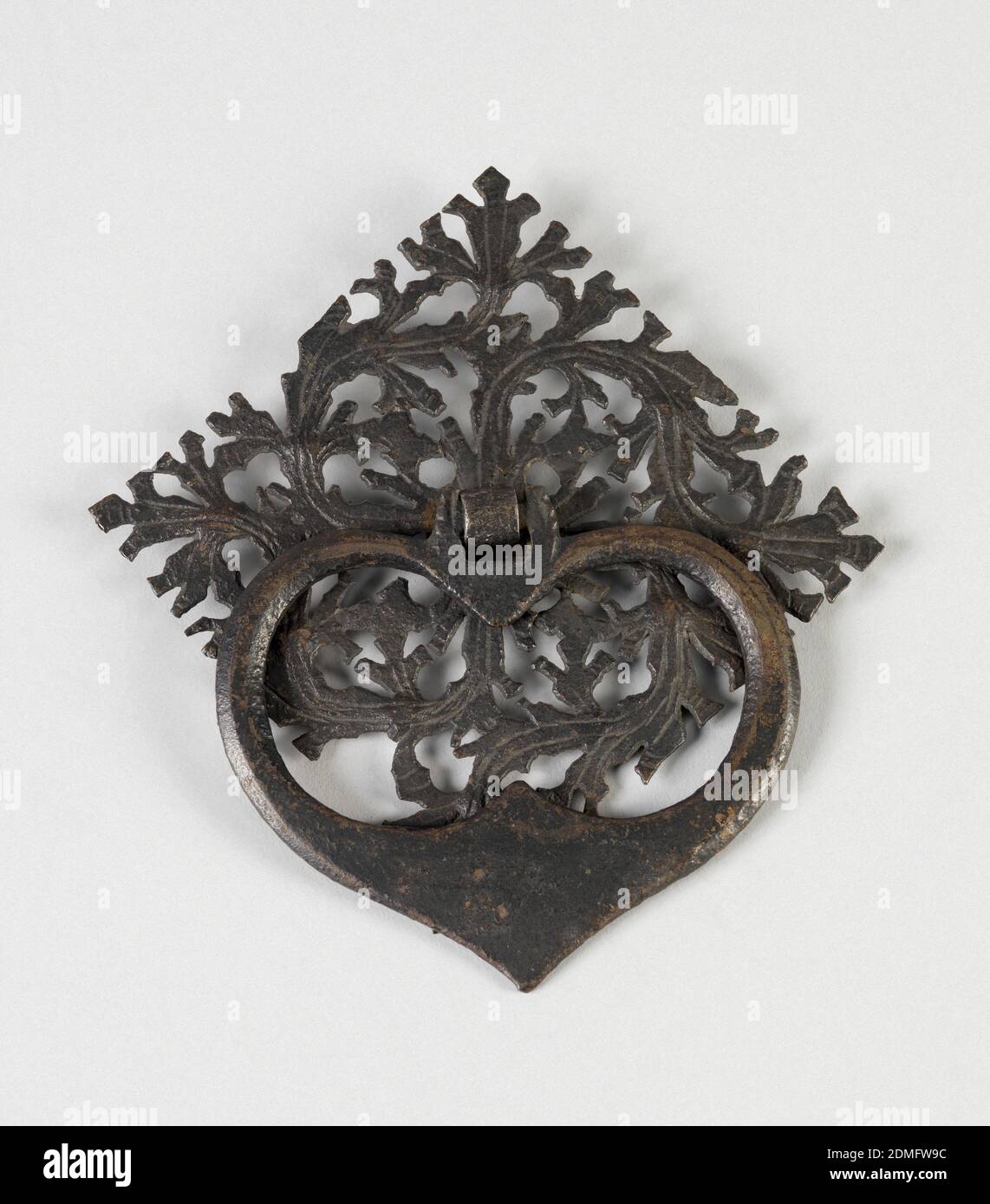 Drawer pull, Wrought and pierced iron, With corners disposed on ...