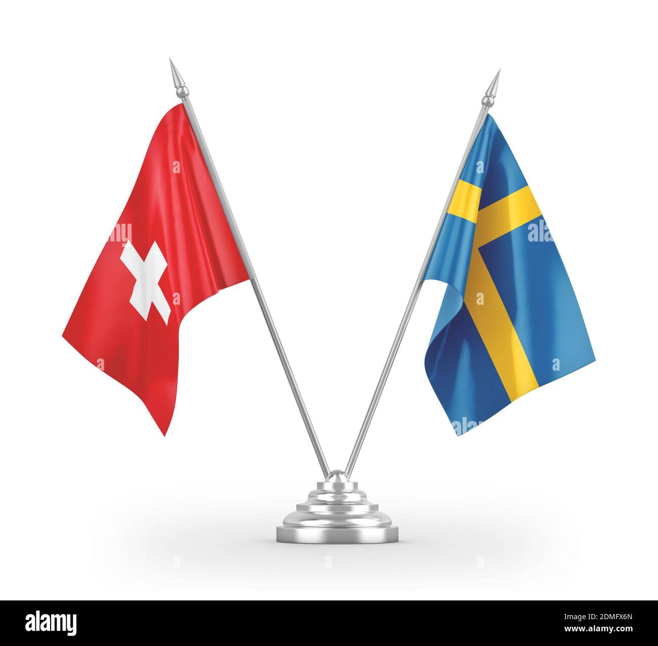 Sweden and Switzerland table flags isolated on white 3D rendering Stock ...
