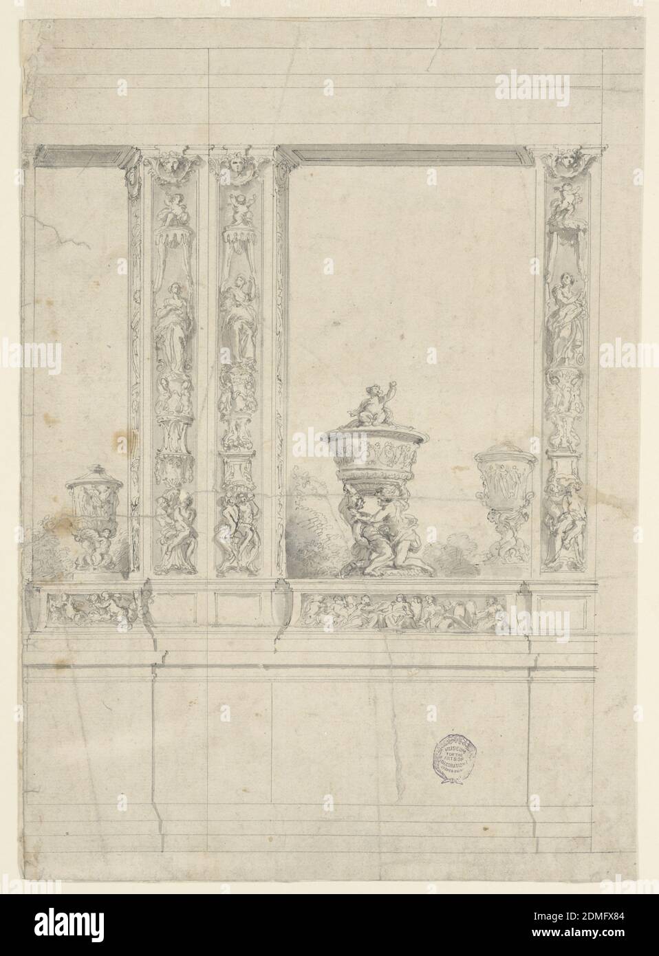 Painted decoration of a wall, Italy, ca. 1750, interiors, Drawing Stock ...