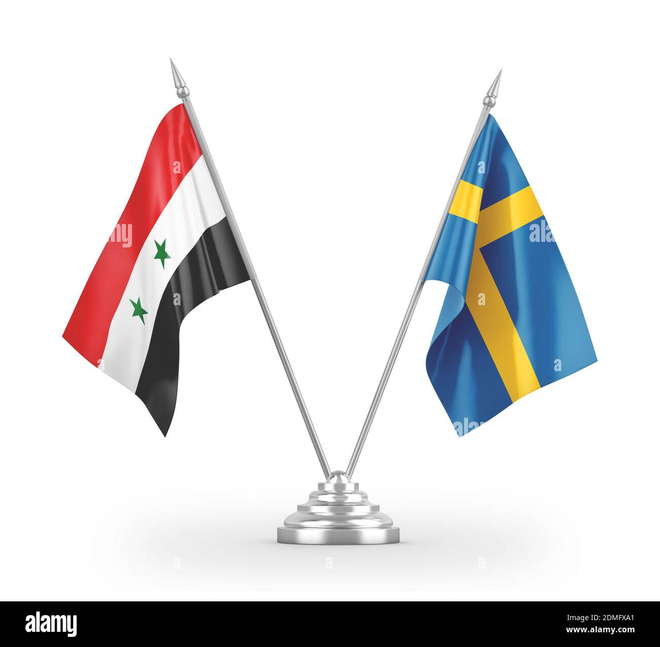 Sweden and Syria table flags isolated on white 3D rendering Stock Photo ...