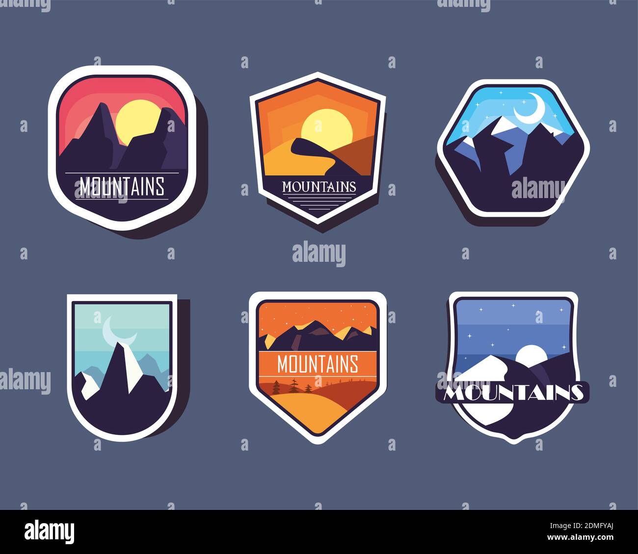 mountains landscapes labels icons bundle design, nature and outdoor ...