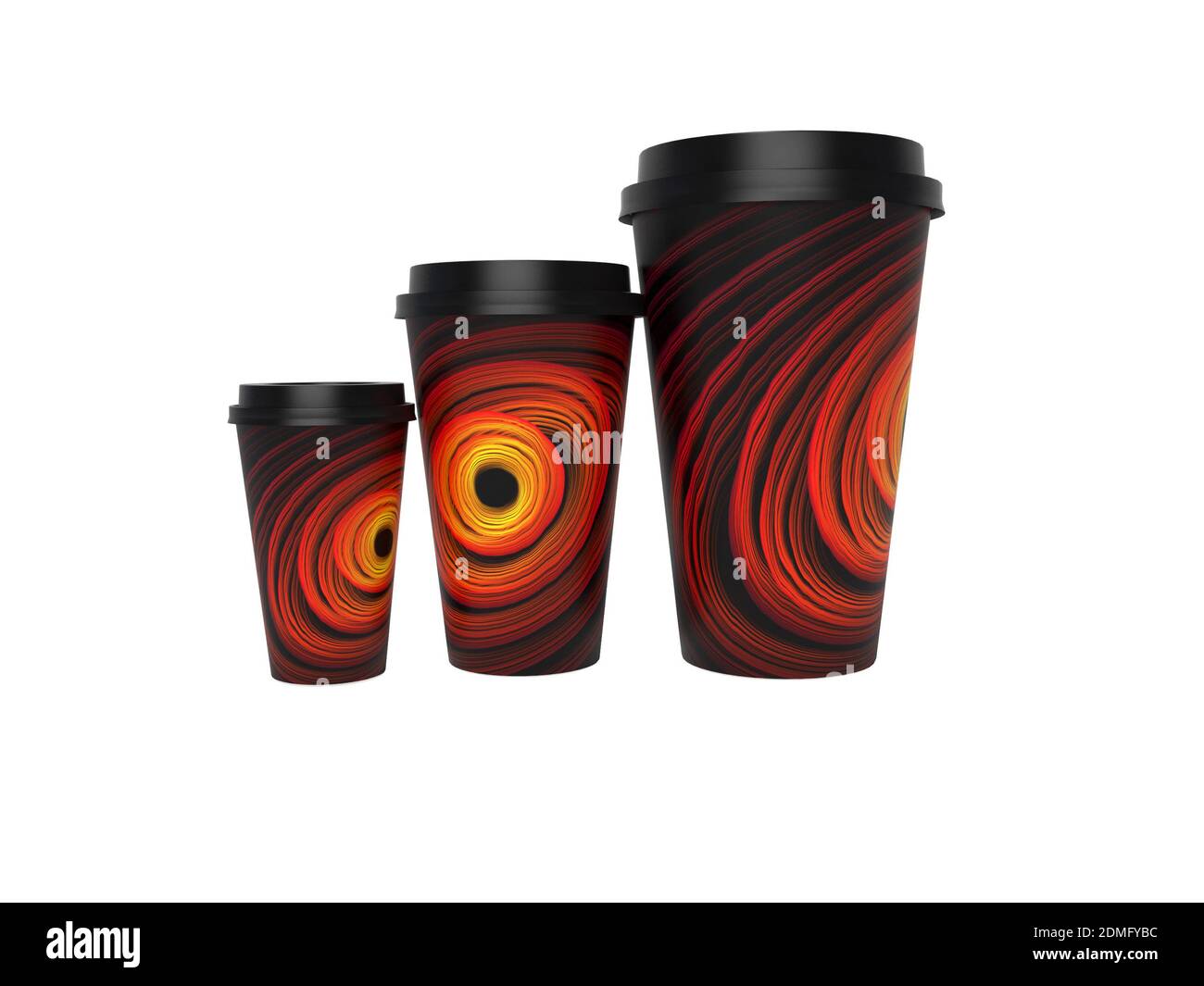Paper cups with black texture for hot drinks 3D rendering on white ...