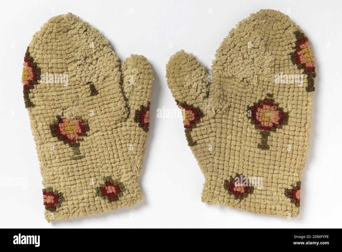 Mittens, Medium: wool Technique: knitted, embroidered with pile created ...