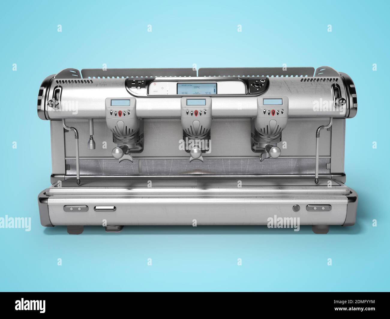 Professional automatic coffee machine for three posts front view 3d ...