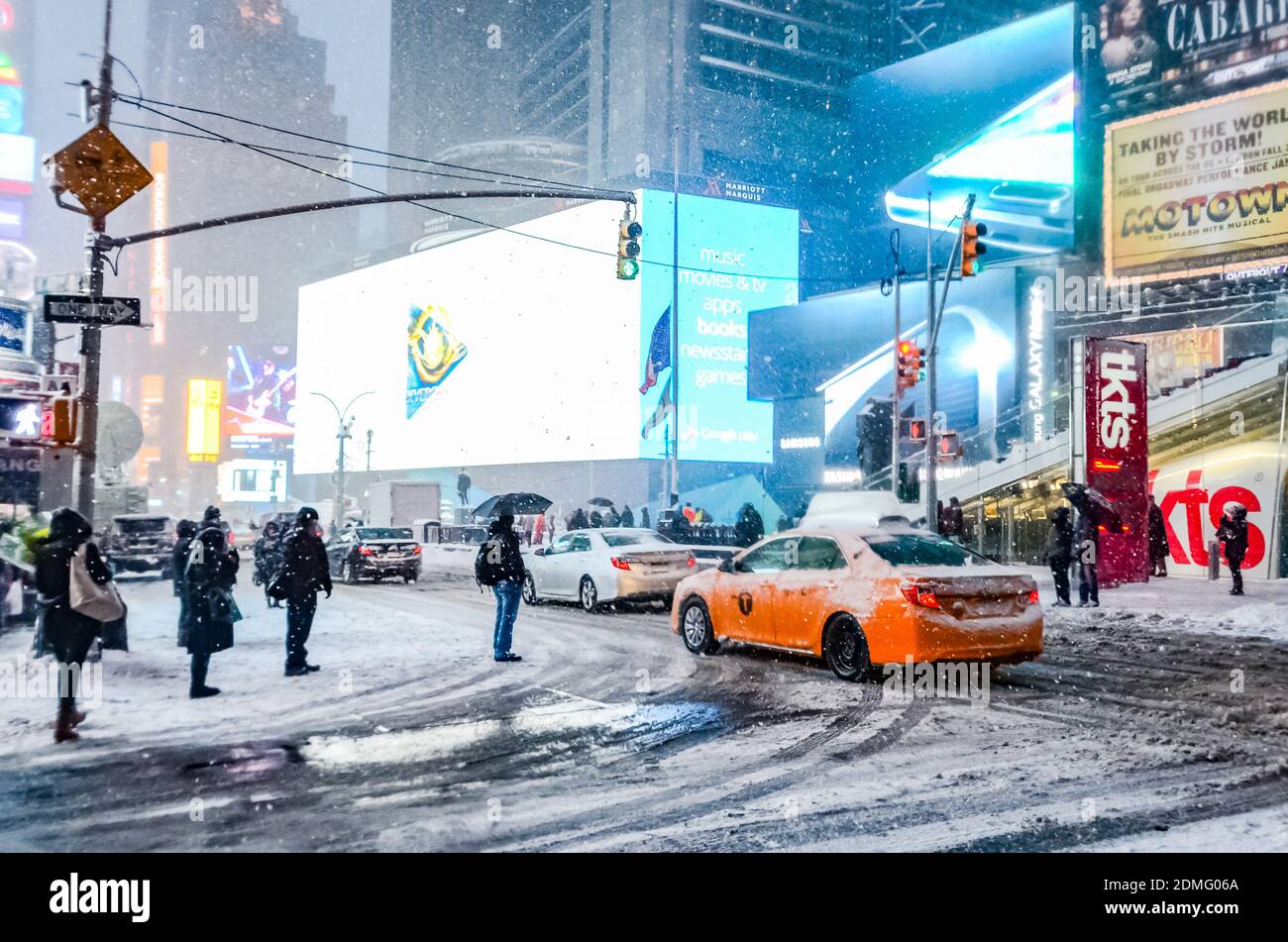 Winter snowstorm blizzard in New York City with heavy snow fall, cars ...