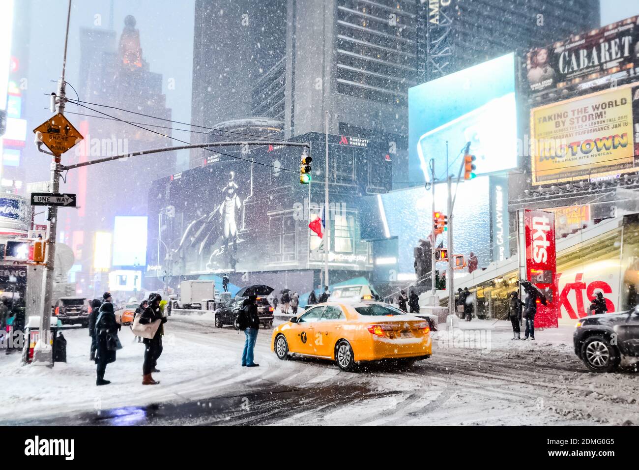 Winter snowstorm blizzard in New York City with heavy snow fall, cars ...