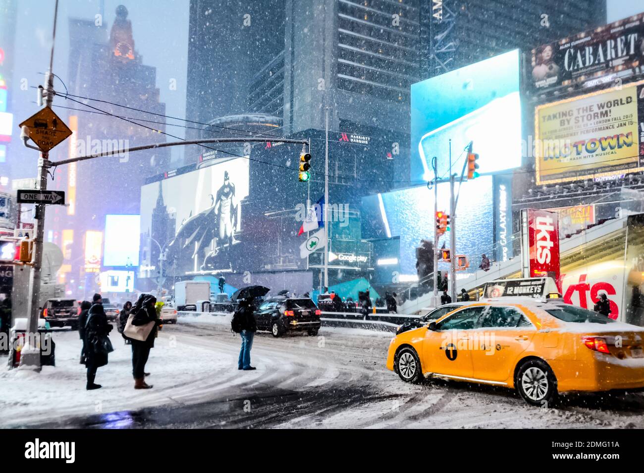 Winter snowstorm blizzard in New York City with heavy snow fall, cars ...