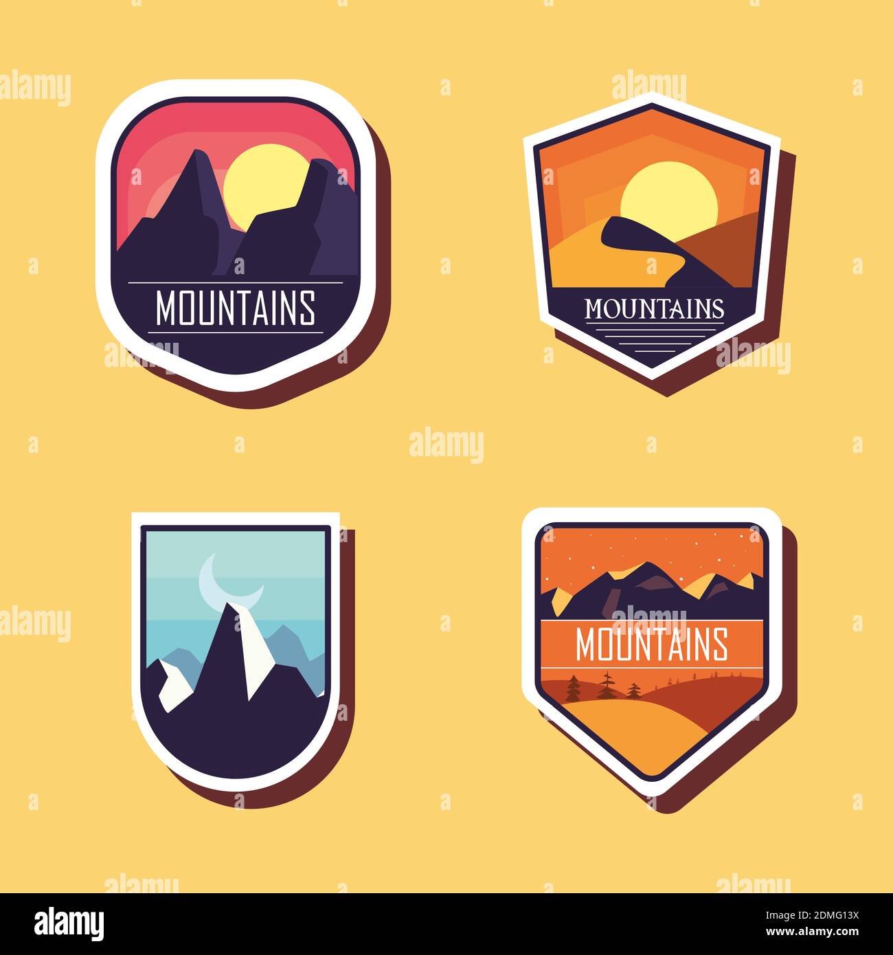 mountains landscapes labels icons collection design, nature and outdoor ...
