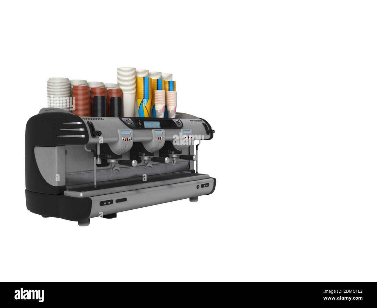 Professional coffee machine with cups for cafeteria 3D rendering on ...