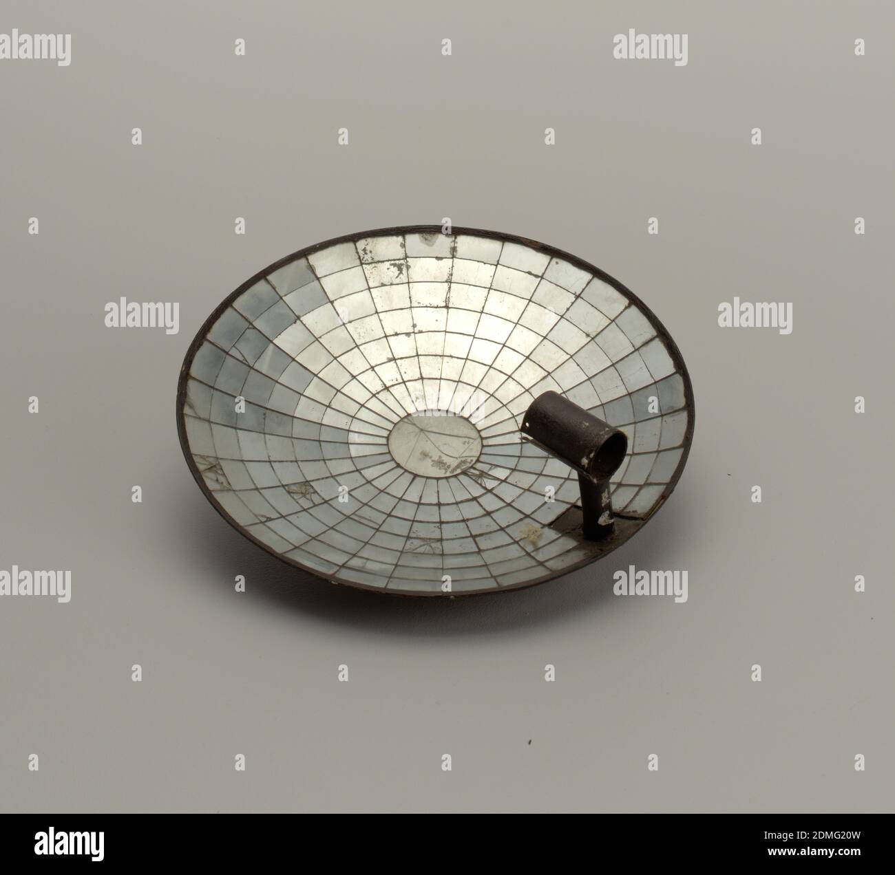 Sconce, Tiin, glass, Candle socket on arm with circular, concave mosaic ...