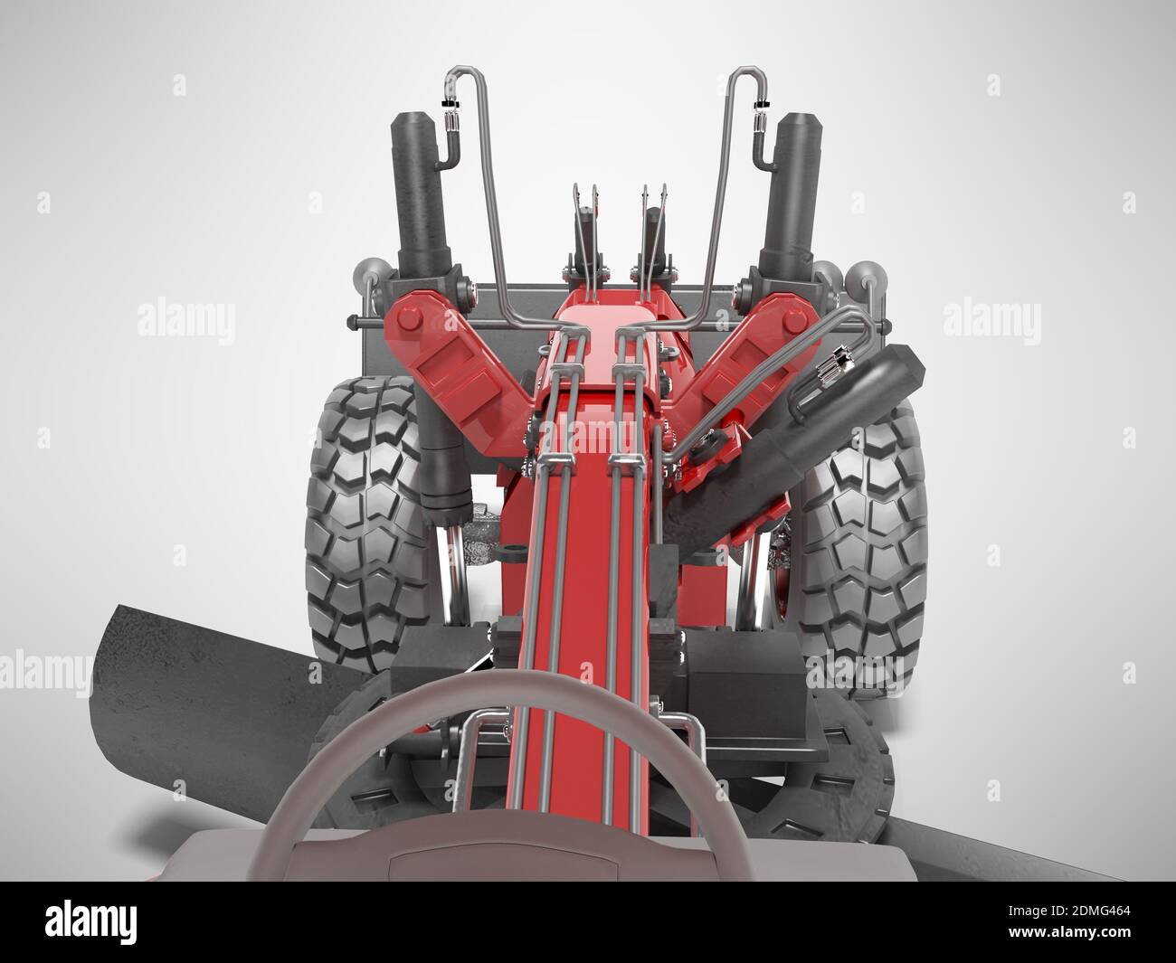 Red grader to align the road view from the cab 3D rendering on gray ...