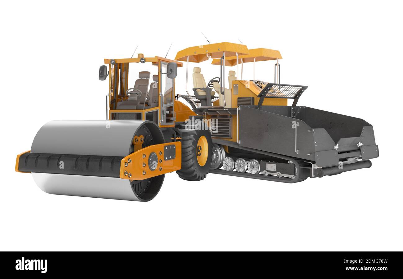 Road construction machinery orange asphalt spreader machine and road ...