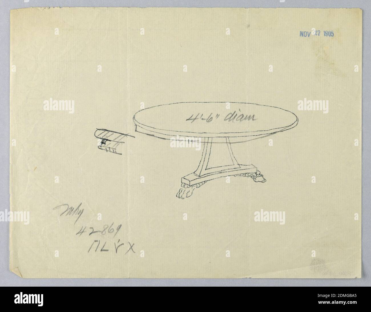 Design for Round Table on Triangular Base, A.N. Davenport Co., Graphite ...