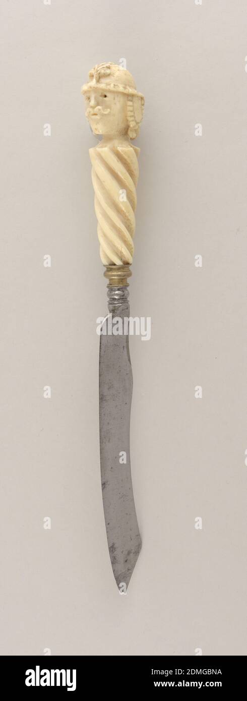 Knife, ivory, steel, brass, Scimitar-shaped blade, humped curve upper ...