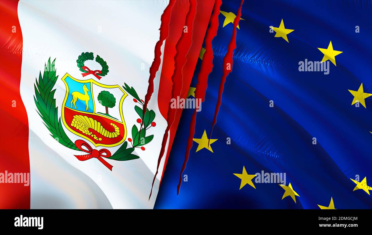 Peru and European Union flags with scar concept. Waving flag,3D ...