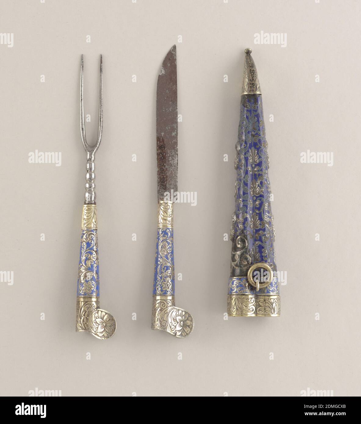 Sheath, silver, enamel, Tapered sheath, blue enamel surrounding silver ...