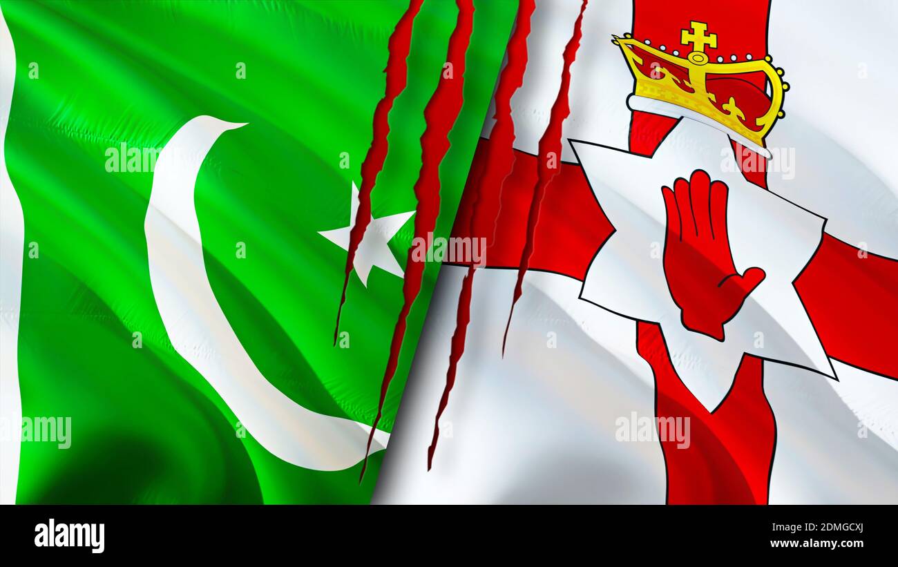 Pakistan and Northern Ireland flags with scar concept. Waving flag,3D ...