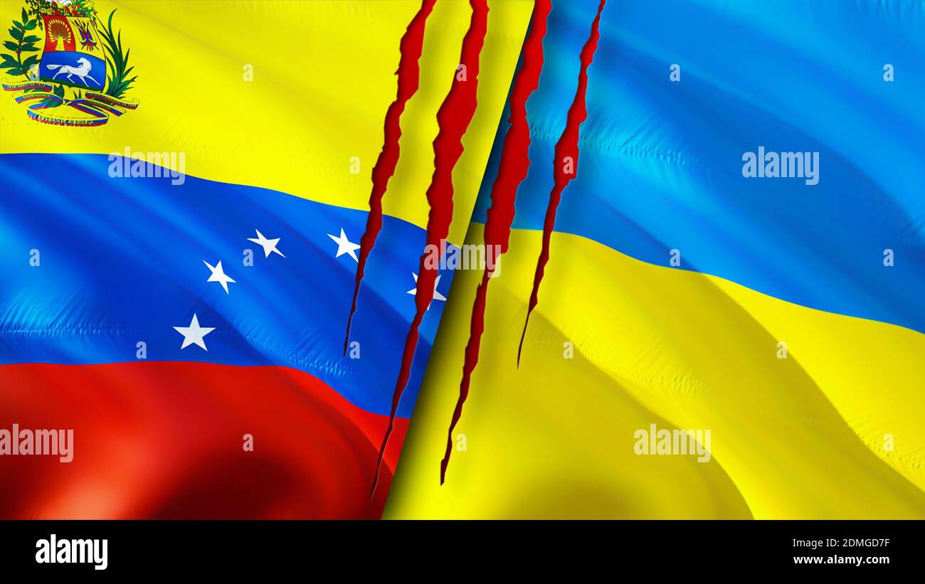 Venezuela and Ukraine flags with scar concept. Waving flag,3D rendering ...
