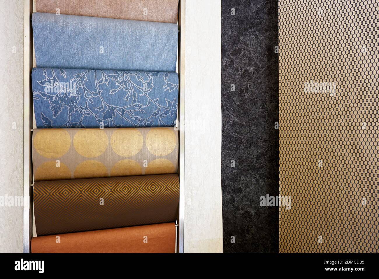 Wallpapers for home or office wall decoration displayed in a store ...