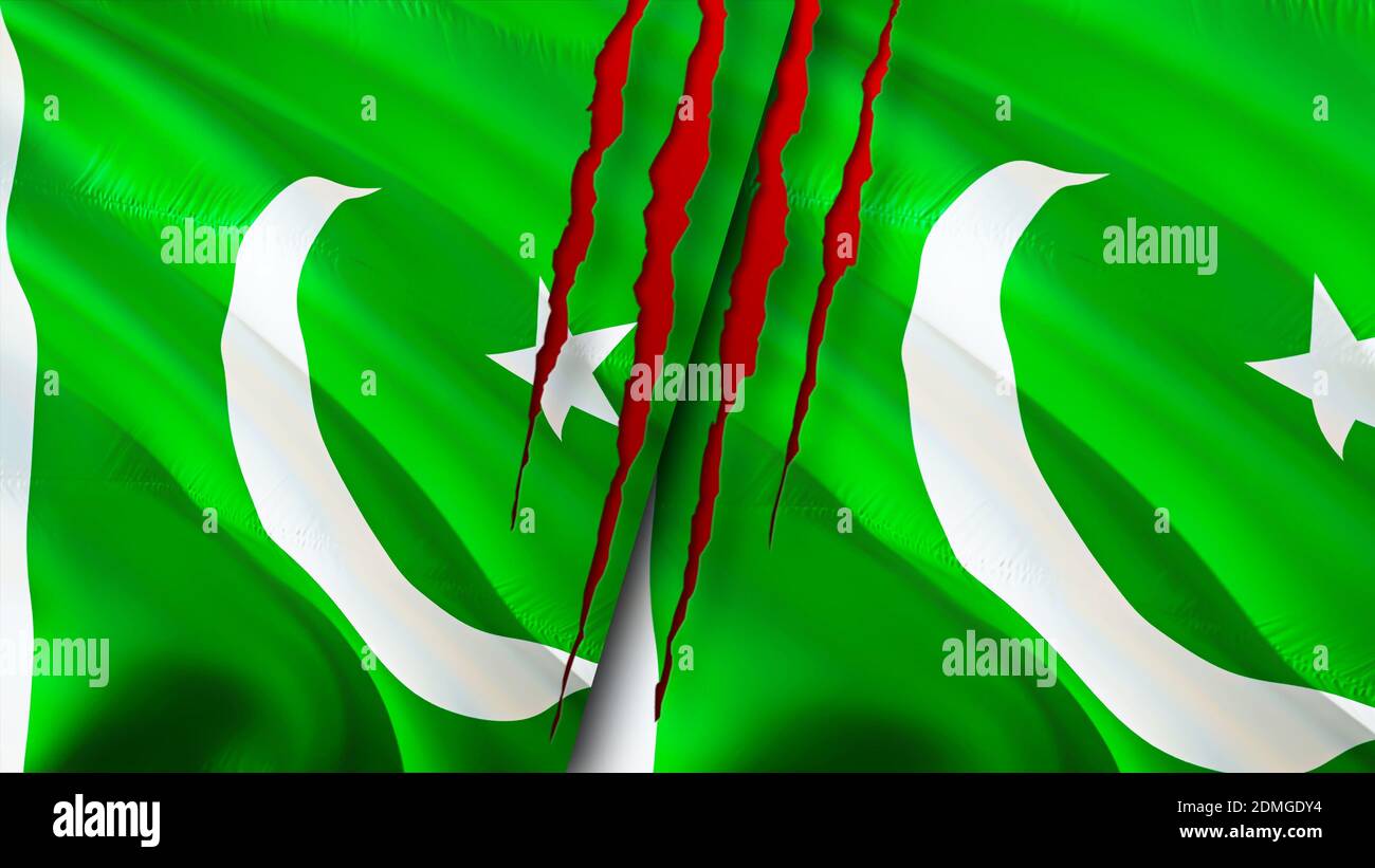 Pakistan and Pakistan flags with scar concept. Waving flag,3D rendering ...