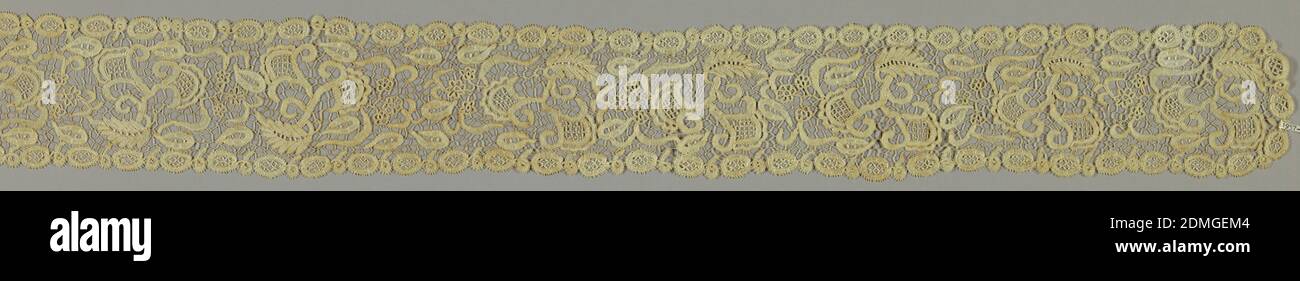 Cap streamer, Medium: linen Technique: bobbin lace, Brussels style, Cap ...