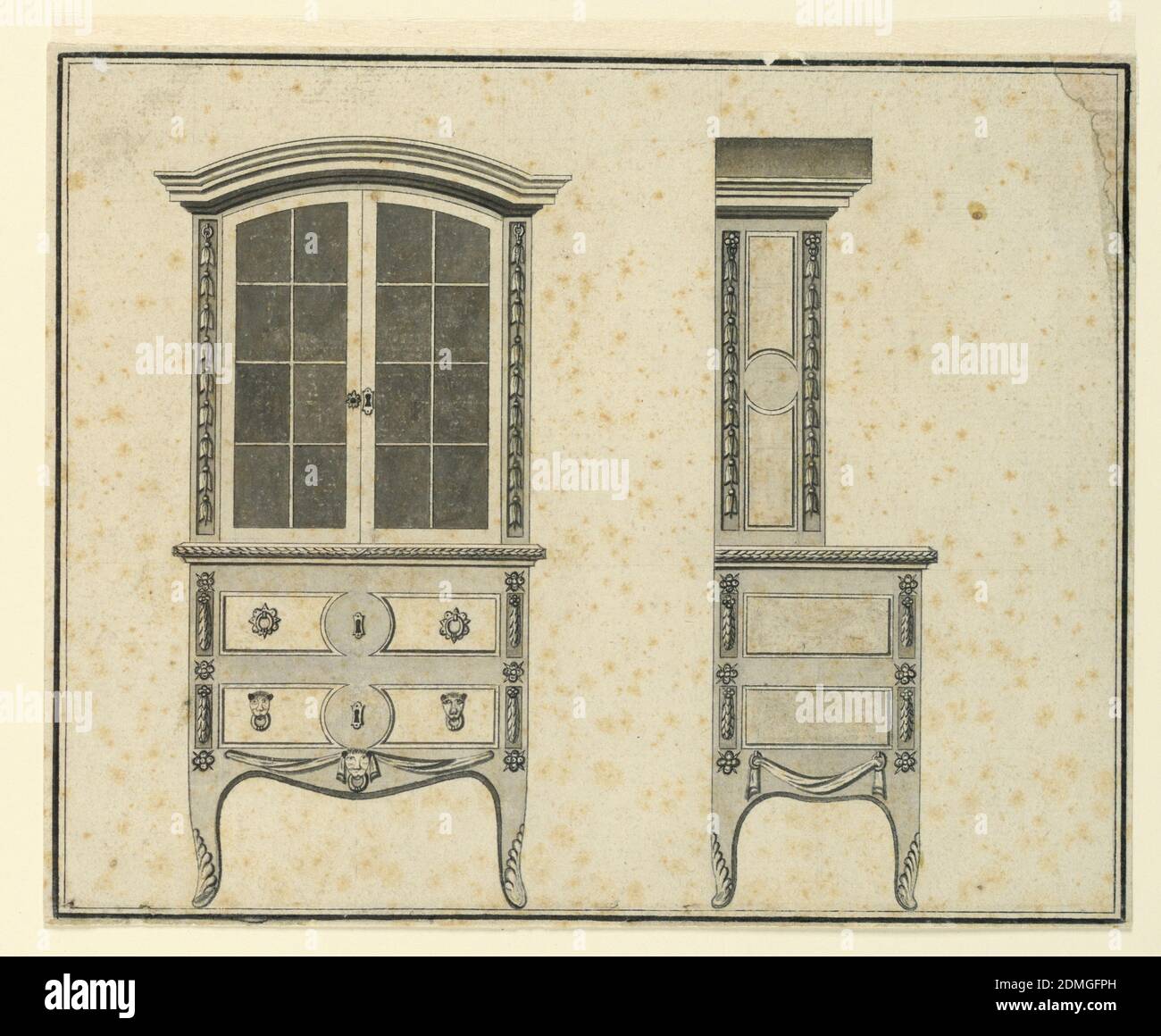 Design for a Cabinet, Pen and ink, brush and grey washes on paper ...