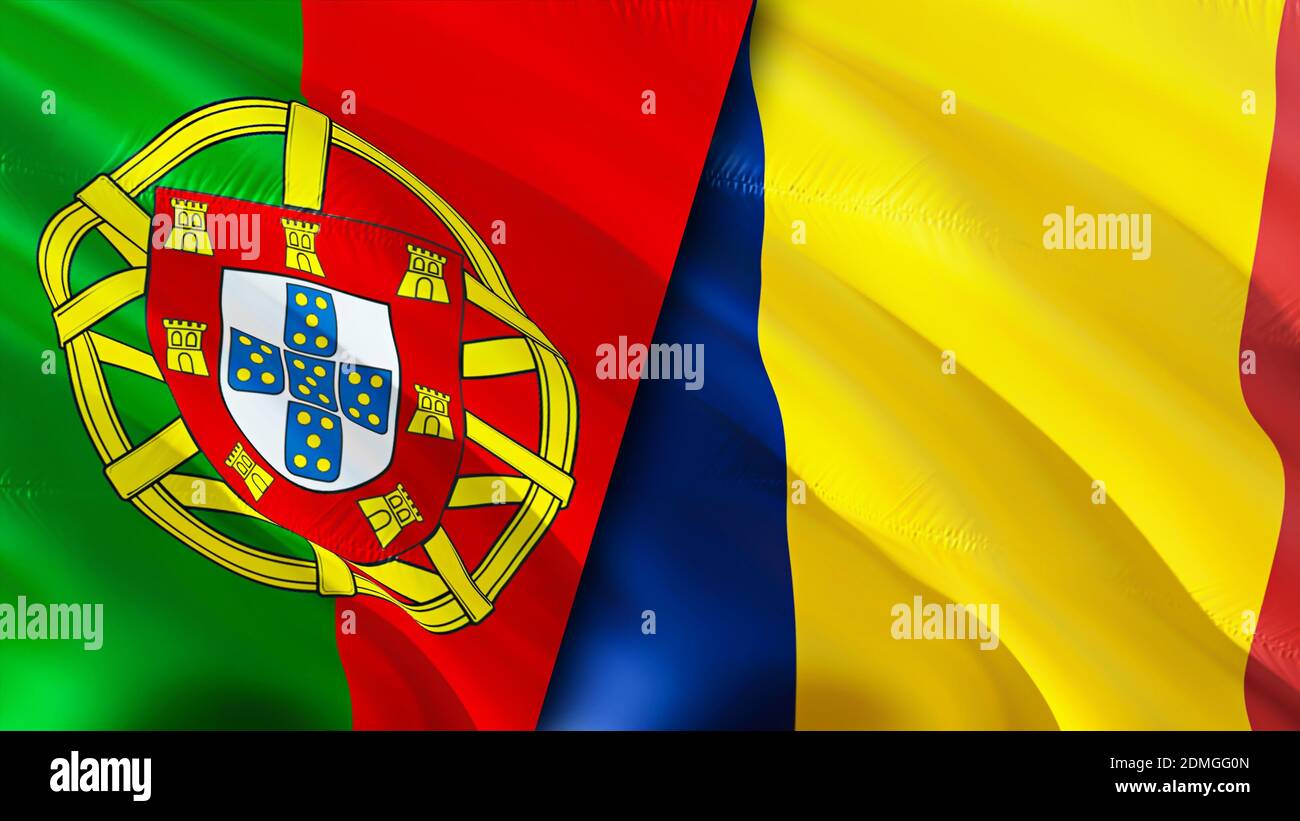 Portugal and Chad flags. 3D Waving flag design. Portugal Chad flag ...
