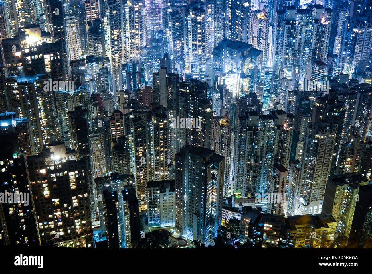 Aerial View Of Illuminated Buildings In City At Night Stock Photo - Alamy