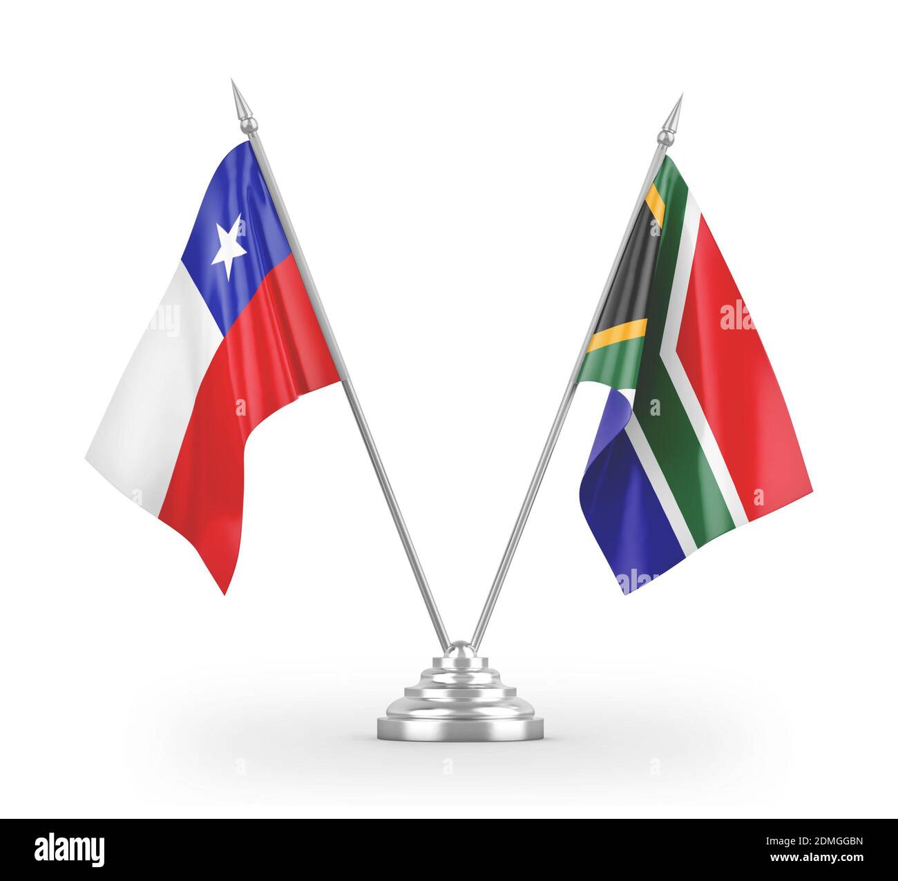 South Africa and Chile table flags isolated on white 3D rendering Stock ...