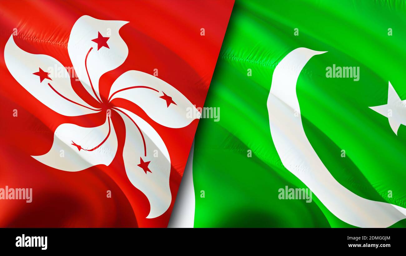 Hong Kong and Pakistan flags. 3D Waving flag design. Hong Kong Pakistan ...