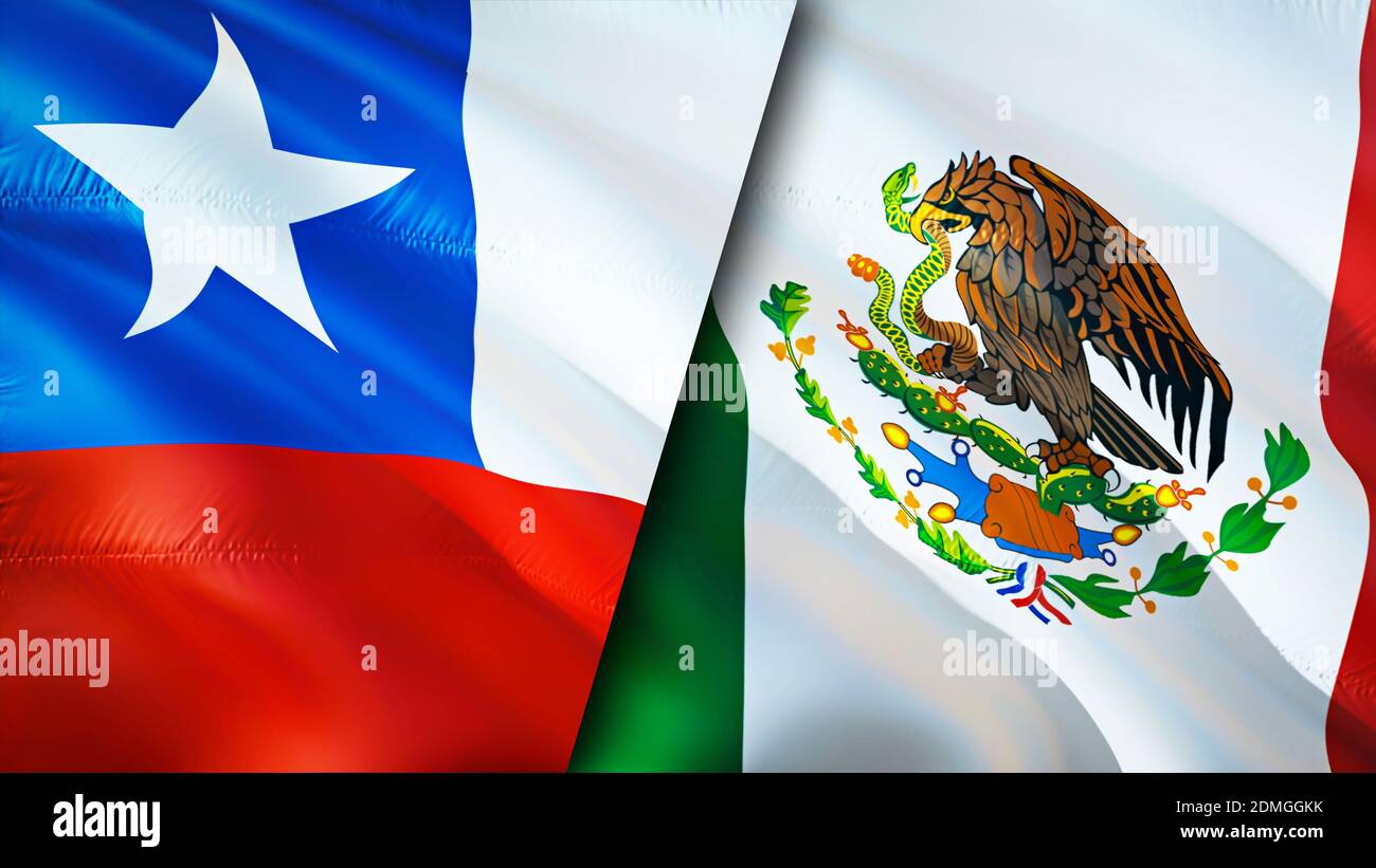 Chile and Mexico flags. 3D Waving flag design. Chile Mexico flag ...