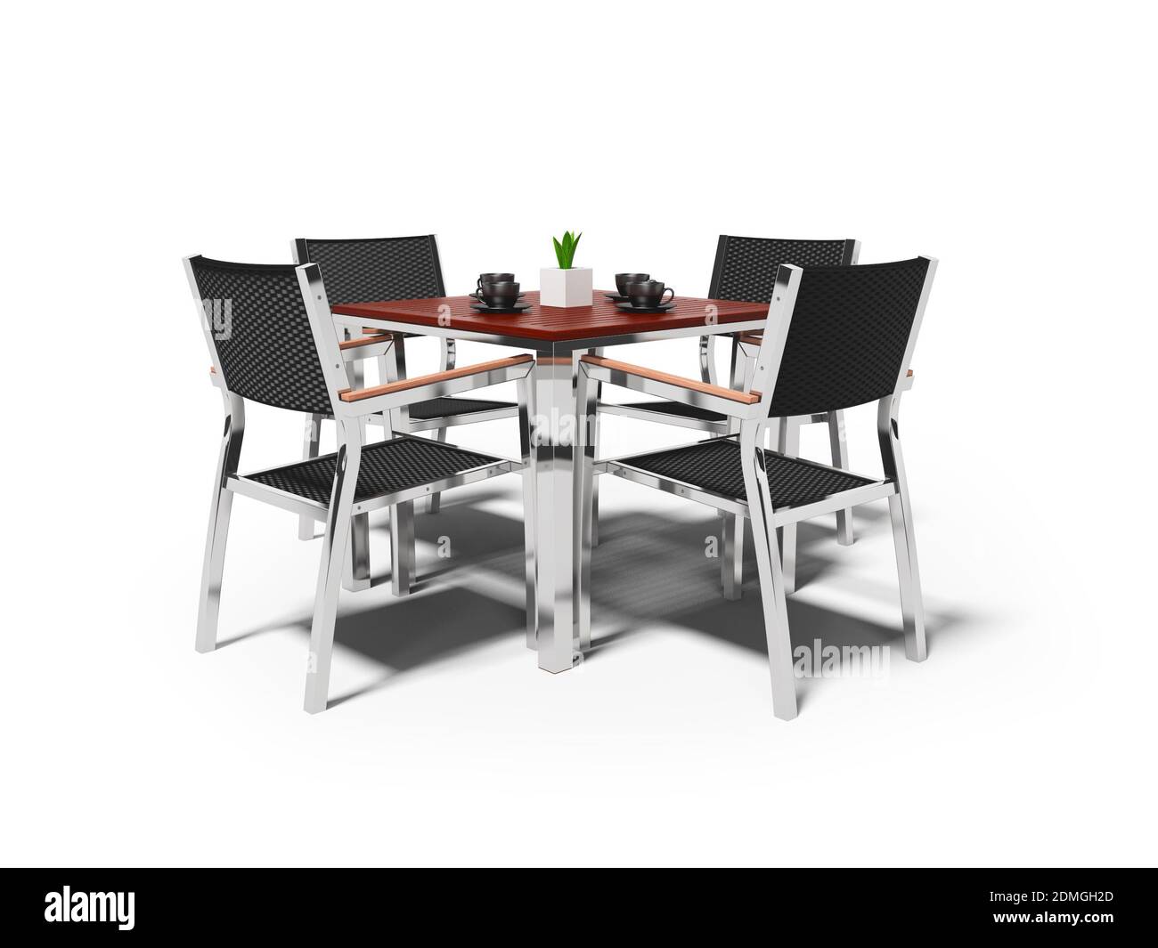 Tables and high chairs isolated 3D render on white background with ...