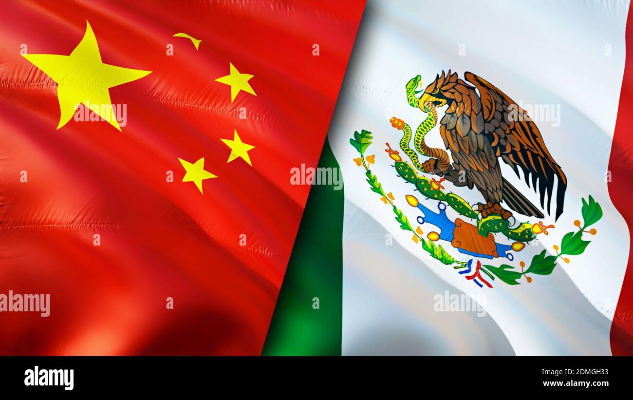 China and Mexico flags. 3D Waving flag design. China Mexico flag ...