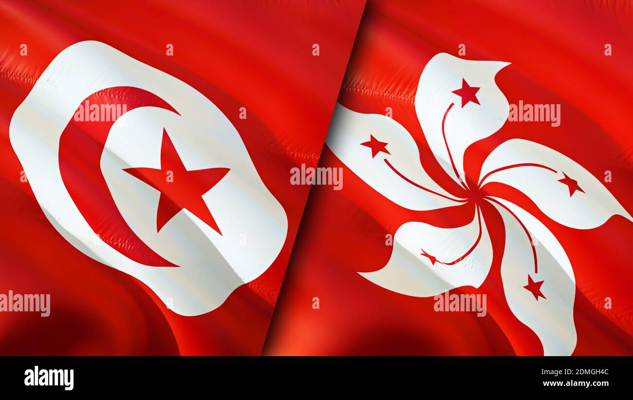 Tunisia and Hong Kong flags. 3D Waving flag design. Tunisia Hong Kong ...