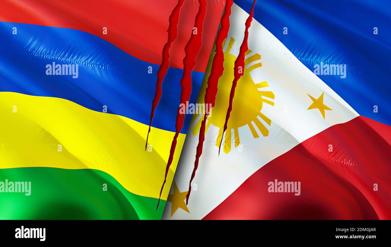 Mauritius and Philippines flags with scar concept. Waving flag,3D ...