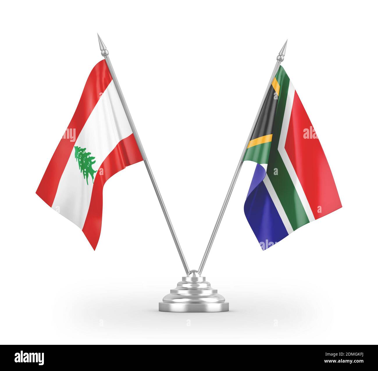 South Africa and Lebanon table flags isolated on white 3D rendering ...