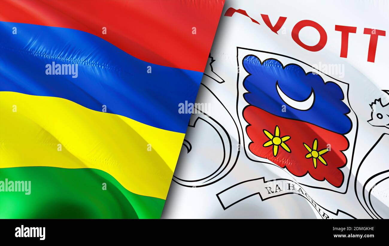 Mauritius and Mayotte flags. 3D Waving flag design. Mauritius Mayotte ...