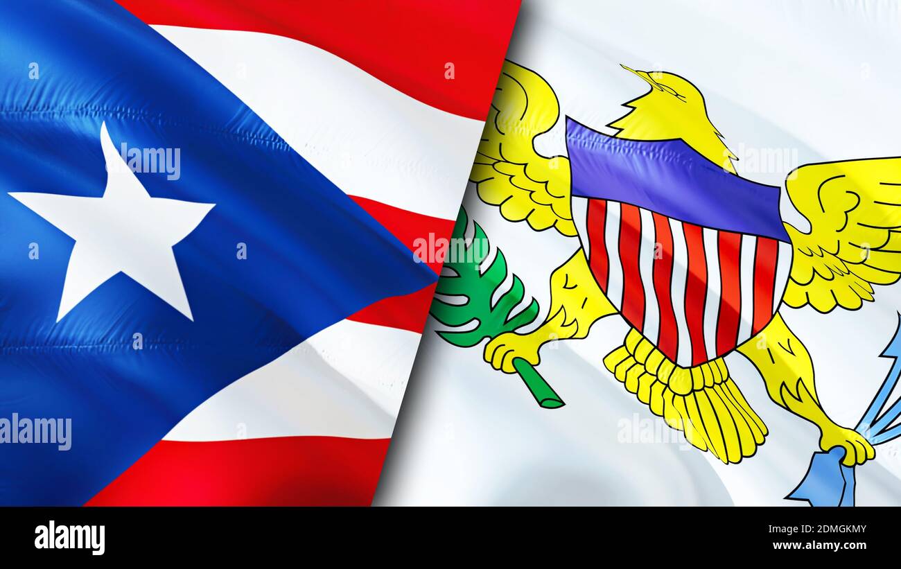 Puerto Rico and U.S. Virgin islands flags. 3D Waving flag design ...