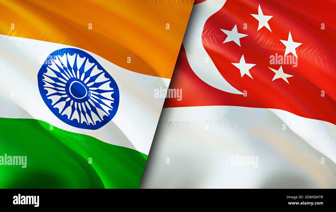 India and Singapore flags. 3D Waving flag design. India Singapore flag ...