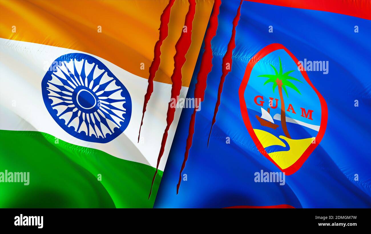 India and Guam flags with scar concept. Waving flag,3D rendering. India ...