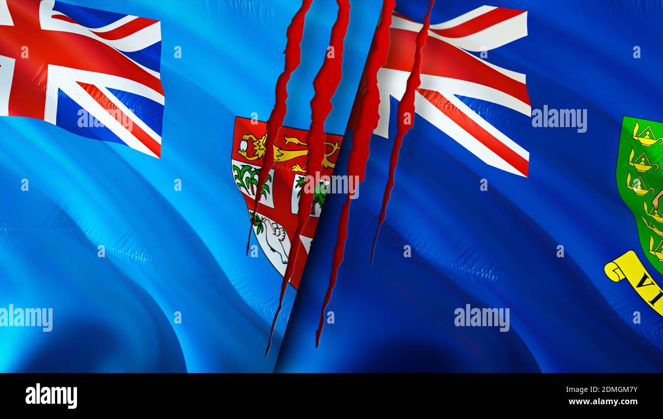 Fiji and British Virgin Islands flags with scar concept. Waving flag,3D ...