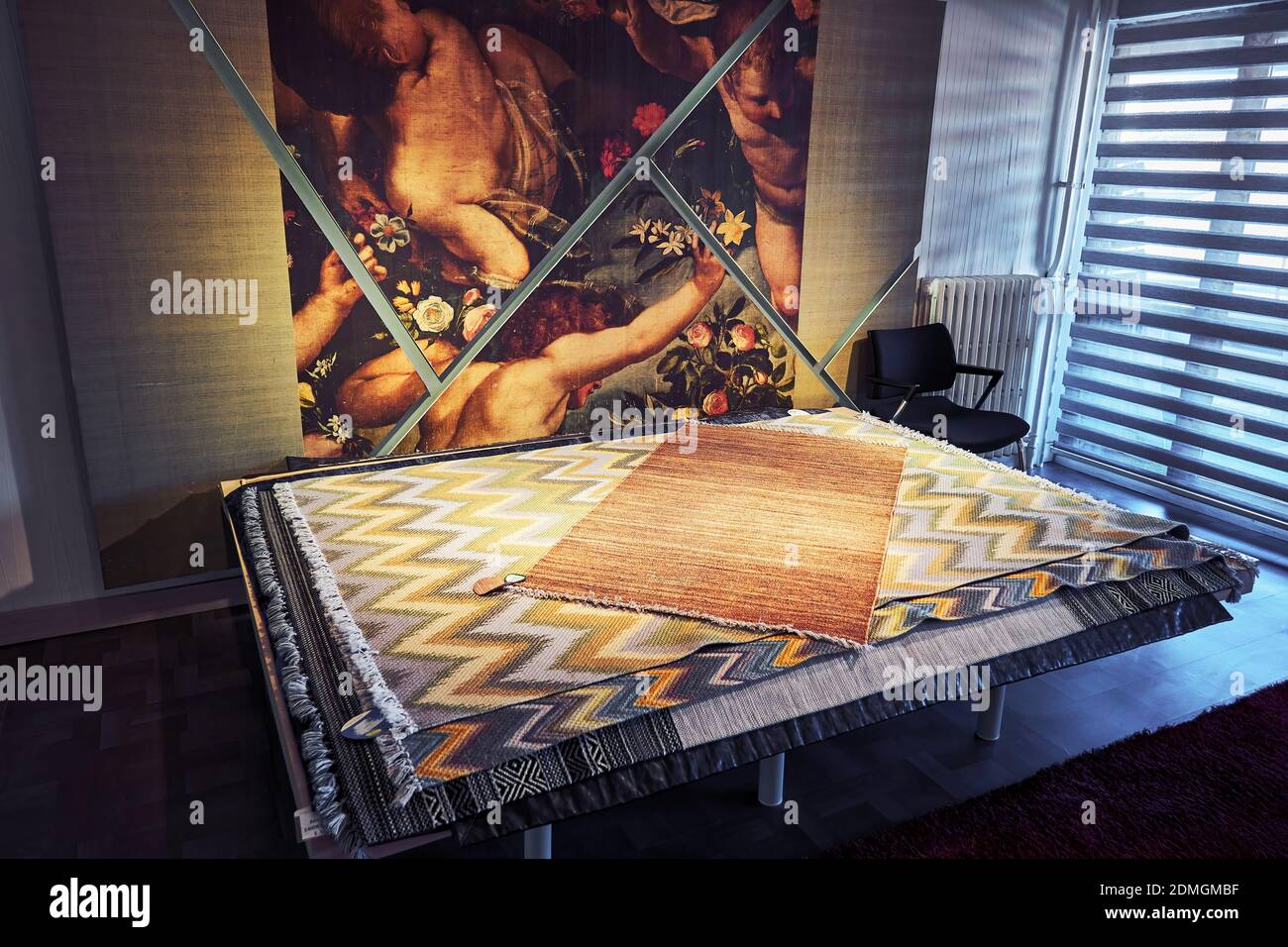 Ankara, Turkey - November, 2020: Carpets displayed in a carpet store ...