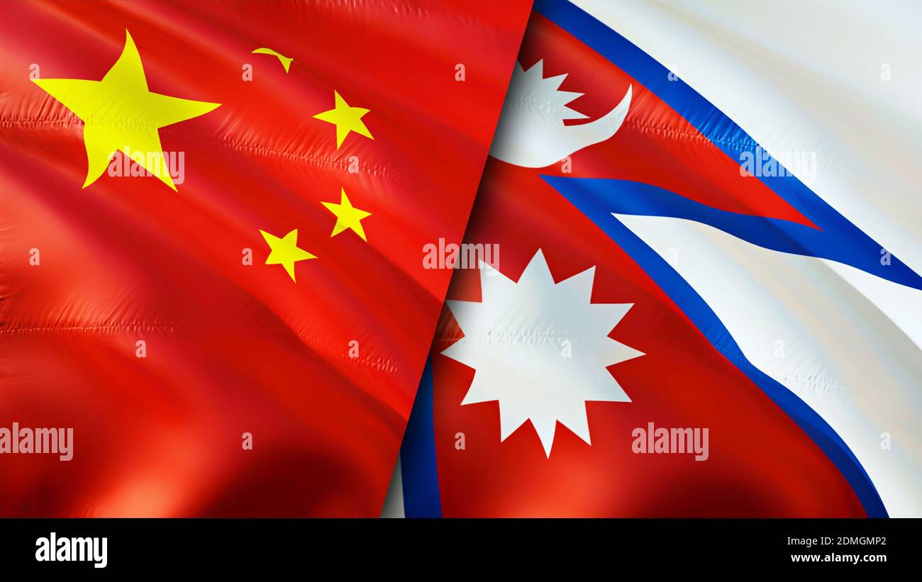 China and Nepal flags. 3D Waving flag design. China Nepal flag, picture ...