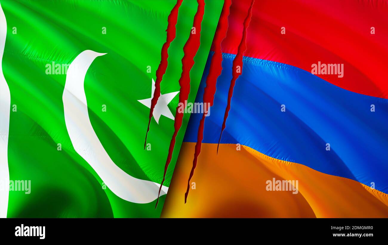 Pakistan and Armenia flags with scar concept. Waving flag,3D rendering ...